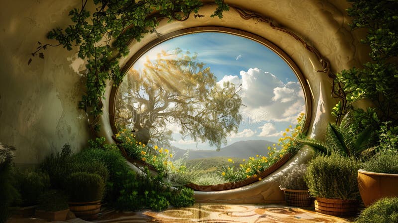 Magic Arch Window House Looking at the Sky Illustration Stock ...