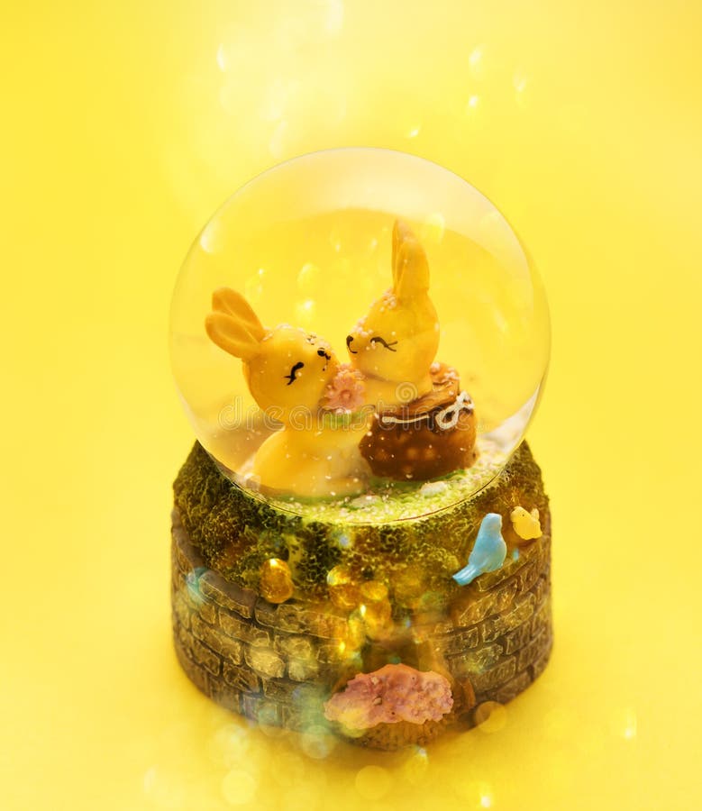 Magic Ball Easter Decor. Snow Globe with Easter Bunnies Stock Image ...