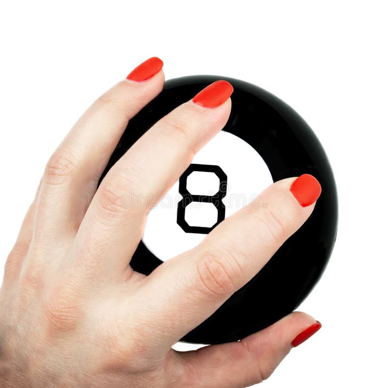 Magic 8 Ball of Predictions in Female Hand Isolated on White Background ...
