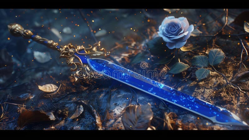 Magic blue rose sword stock photo. Image of wallpaper - 321464604