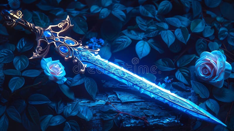 Magic blue rose sword stock image. Image of backdrop - 321464643