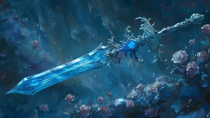 Magic blue rose sword stock image. Image of digital - 321464691