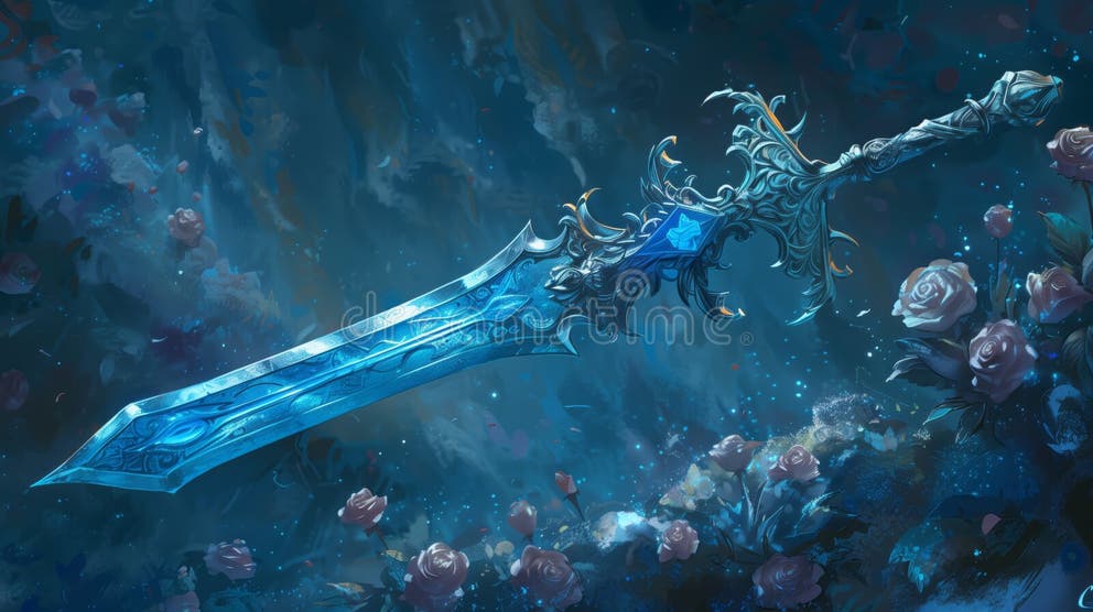 Magic blue rose sword stock image. Image of digital - 321464691