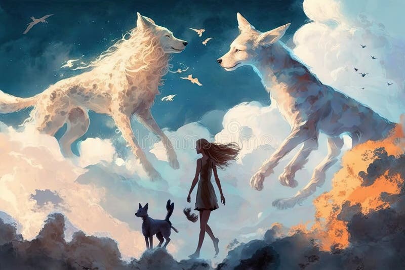 Magic Beautiful Creatures Walking in Air among Clouds Stock ...