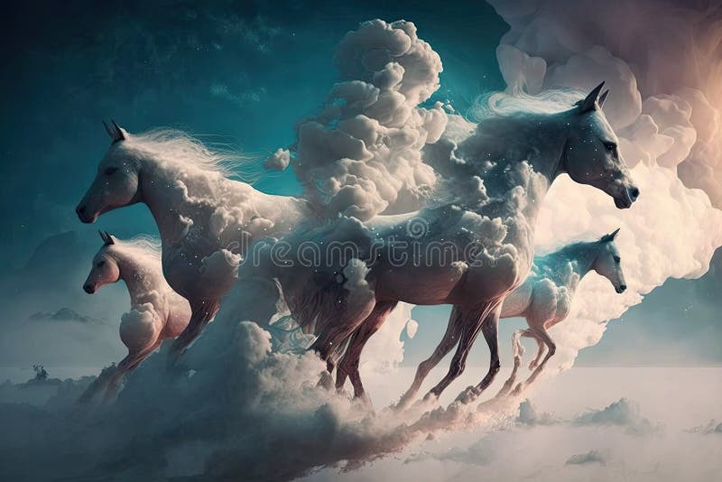 Magic Beautiful Creatures Walking in Air among Clouds Stock ...