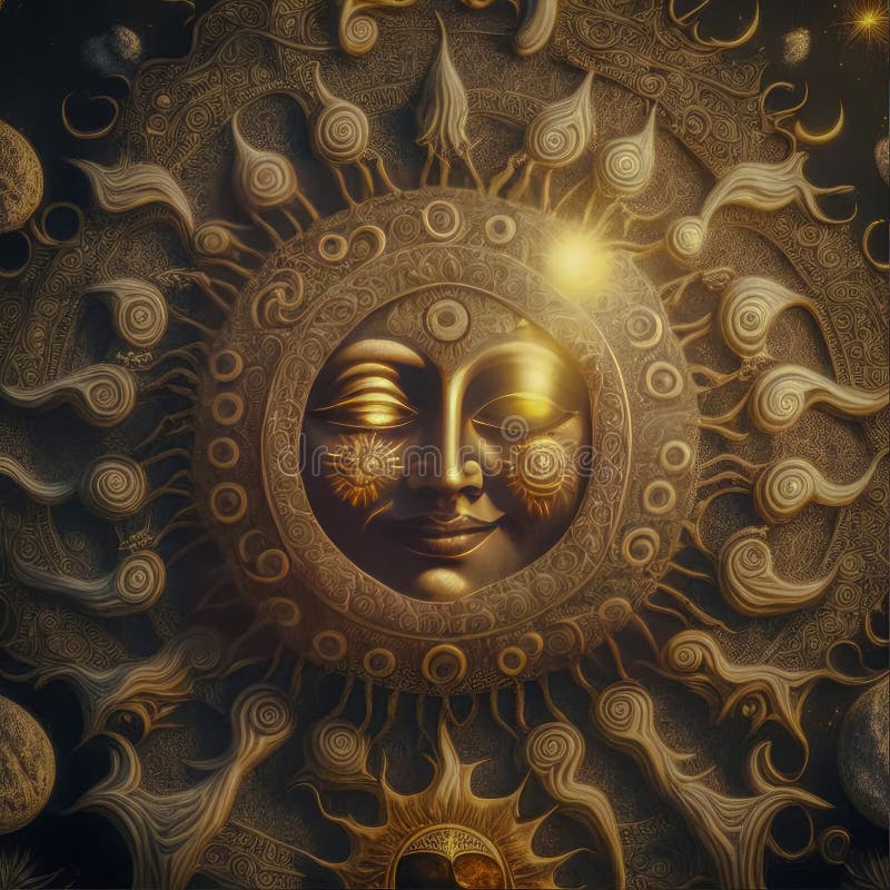 Magic Beautiful Stylized Sun. an Ancient Depiction of the Face of the ...