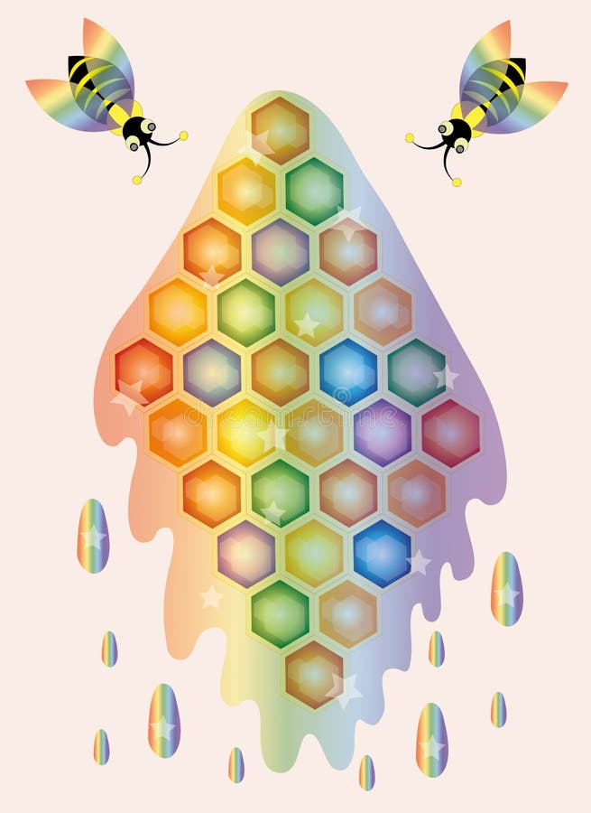 Rainbow And Bees. Childrens Drawing Stock Illustration - Illustration ...