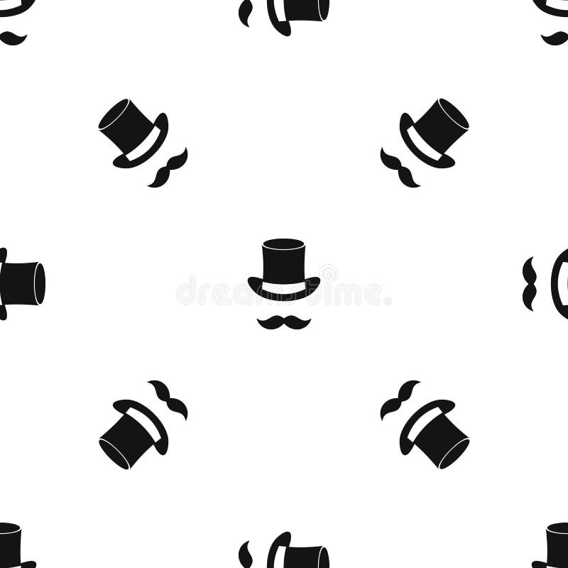 Magic Black Hat and Mustache Pattern Seamless Black Stock Vector ...