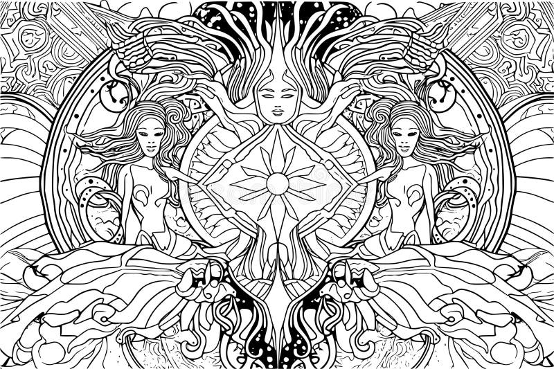 Magic Black Lined Coloring Art, with Meditation and Psychedelic Theme ...
