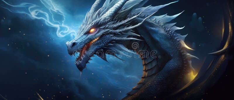 Magic Blue Dragon, Fantasy Concept of Dragon Energy Stock Illustration ...
