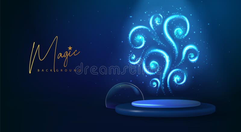 Magic Blue Glowing Shiny Trail or Magic Spirals on 3d Stage Showcase ...