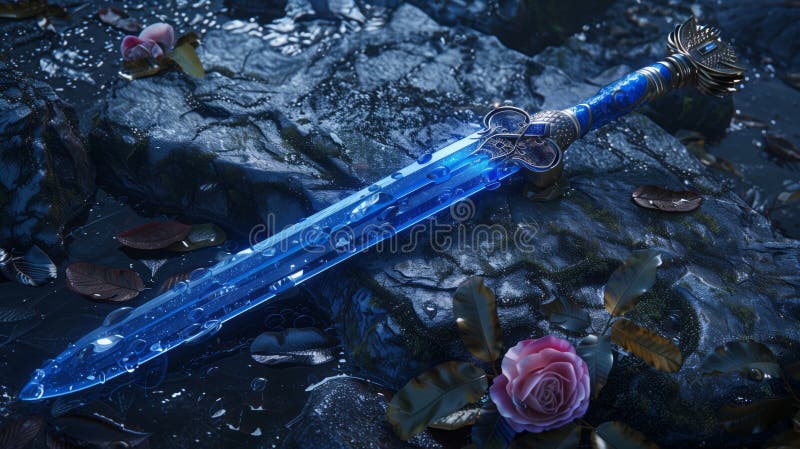 Magic blue rose sword stock image. Image of pattern - 321322497