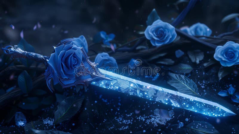 Magic blue rose sword stock photo. Image of poster, beautiful - 321322494