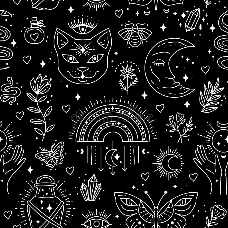 Magic Boho Symbols Seamless Pattern. Backdrop of Gypsy Sacred Elements ...