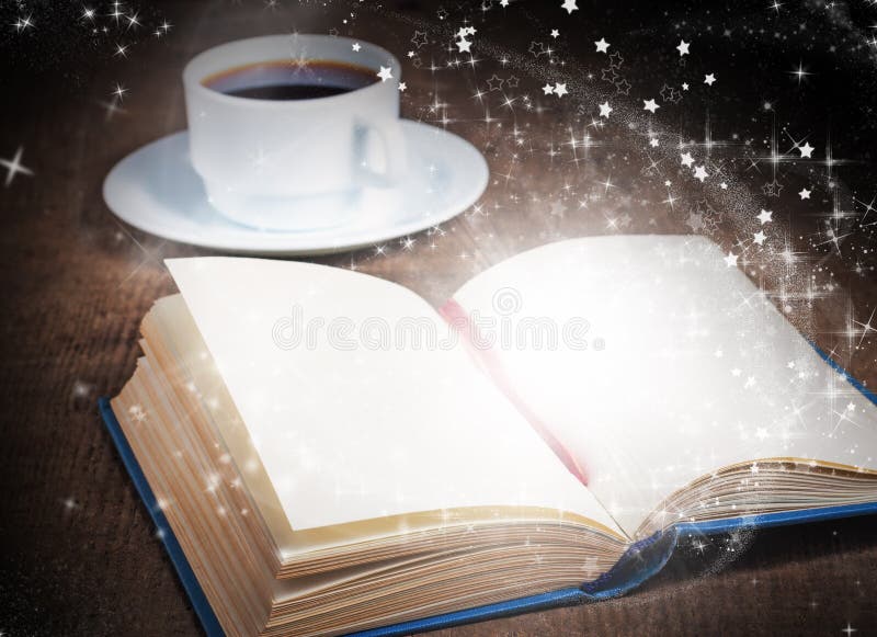 Magic Book with Blank Pages on Wooden Surface Stock Photo - Image of ...