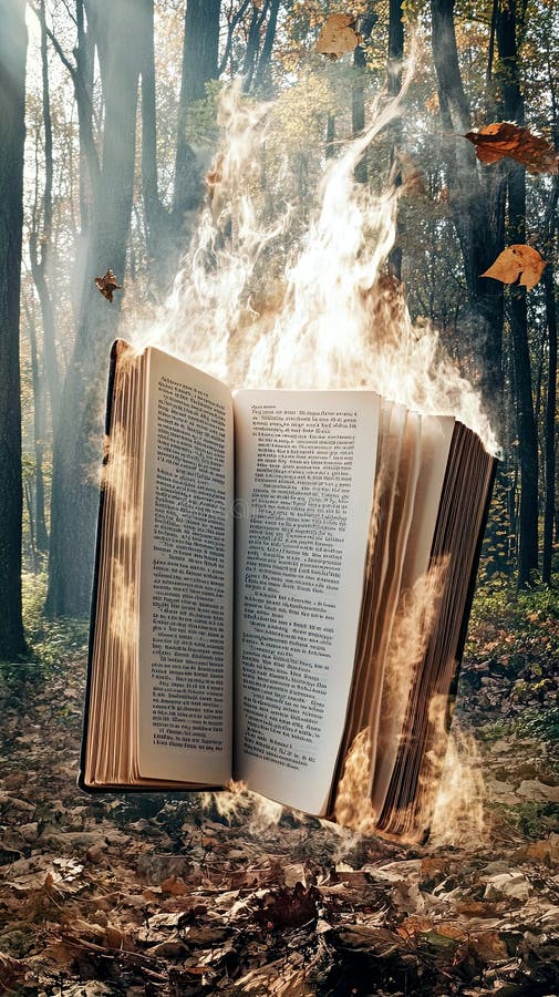 Magic Book Floating through an Enchanting Gate Surrounded by Mystical ...