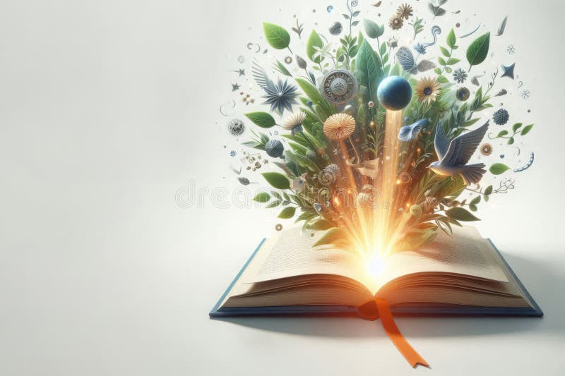 A Magic Book with Flying Elements. Space for Text. Stock Image - Image ...