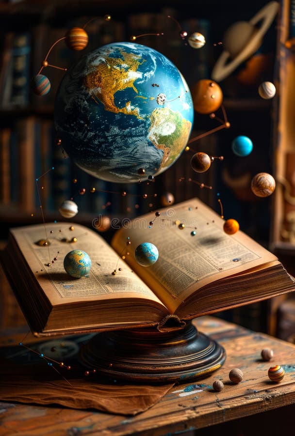 Magic Book and Globe in the Library Stock Photo - Image of black ...