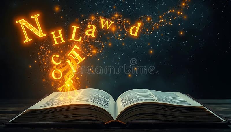 Magic Book Glowing Letters Knowledge Wisdom Stock Illustration ...