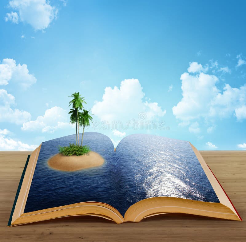 Magic book with a island stock illustration. Illustration of cover ...