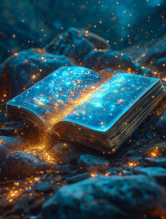 The Magic Book Lies on the Stones in the Magic Forest Bright Glowing ...