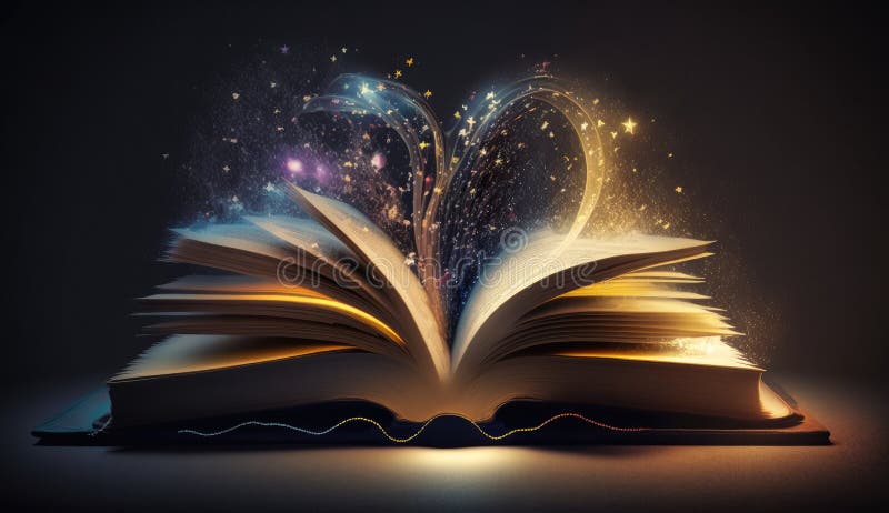 Magic Book with Open Pages and Abstract Lights Shining Stock ...