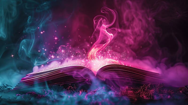 Magic Book with Smoke and Sparkles Stock Illustration - Illustration of ...