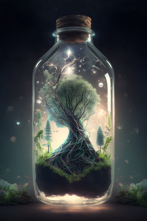 Magic Bottle with Fantasy Tree and Forest Inside. Generative AI ...