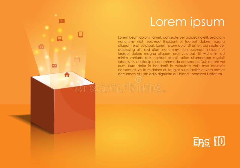 Magic Box with Light and Icon in Orange and Red Color Stock ...