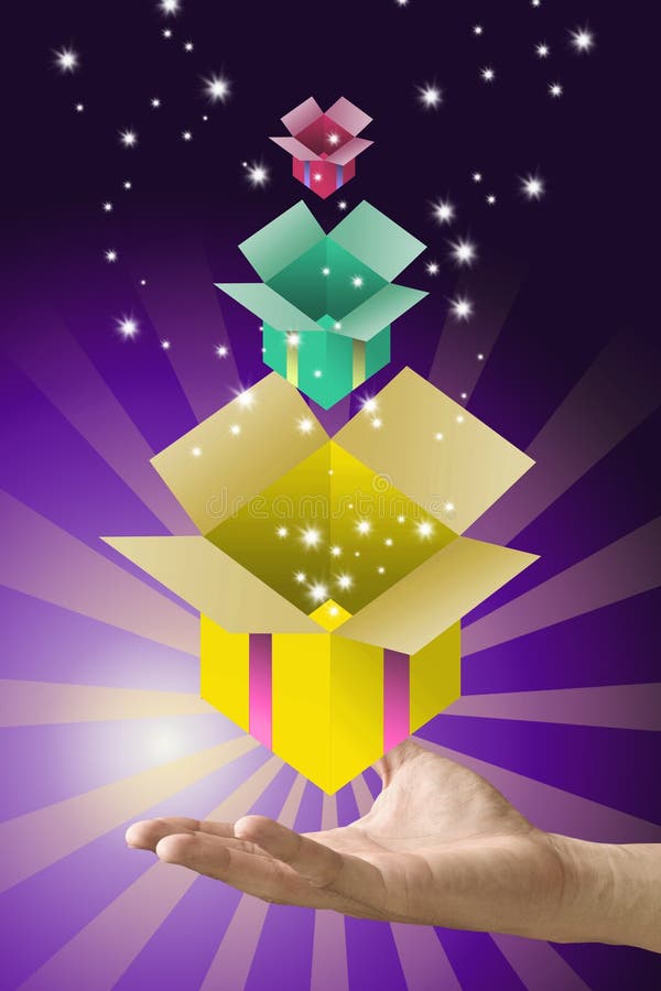 Magic Box with Gift Box Inside in Hand Stock Illustration ...