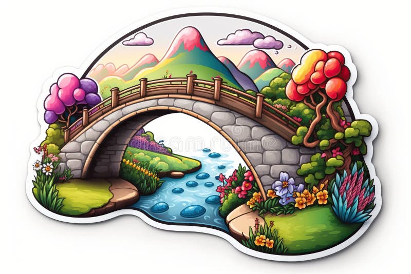 Bridge on Cute Sticker on White Background, Concept of Fantasy and ...
