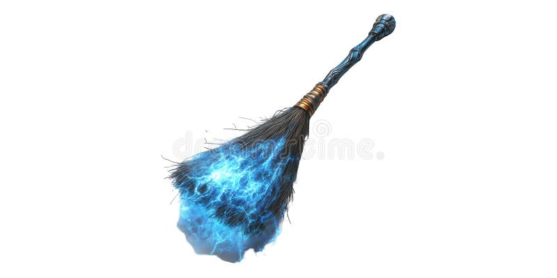 Magic Broomstick with Blue Energy Aura Isolated on Transparent ...