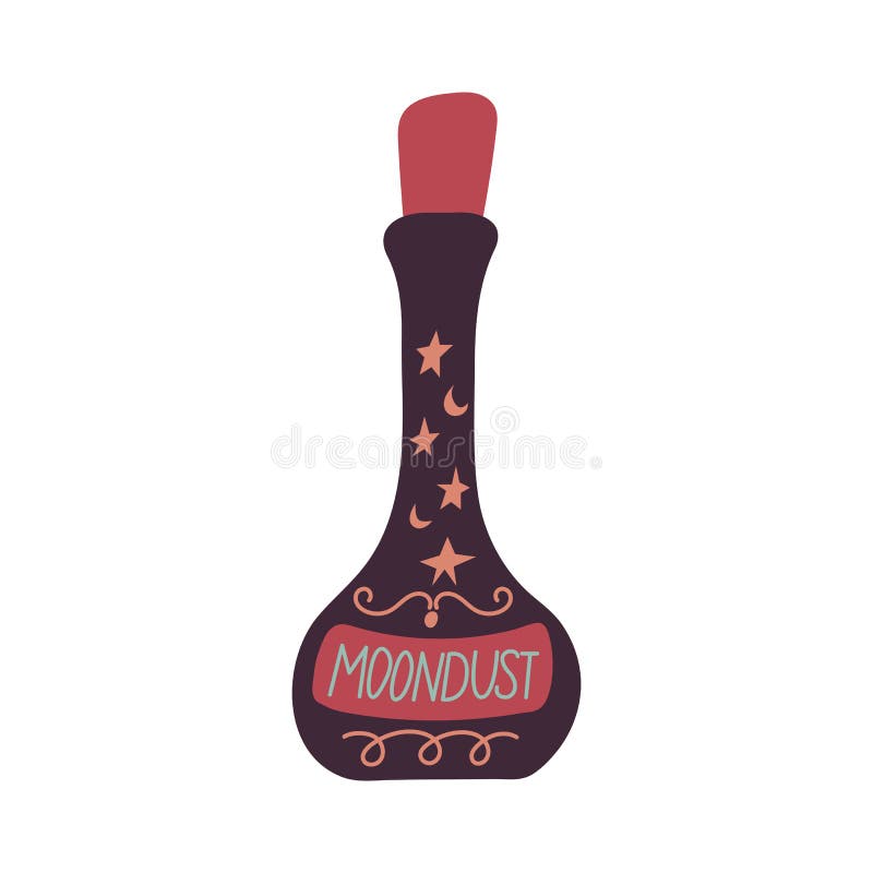 Magic Cartoon Bottle of Moon Dust Potion. Vector Illustrations of Magic ...