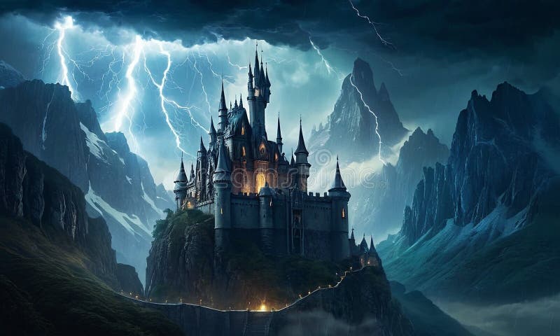 Magic Castle on a Background of Lightning Stock Illustration ...