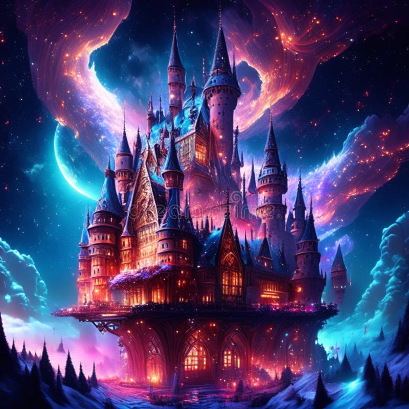 Magic Castle on the Background of the Night Sky with Clouds. Fantasy ...