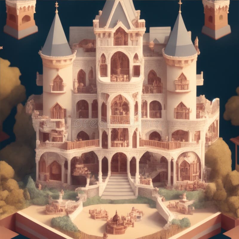 Magic Castle Isometric, Dimensional Layered Illustration Stock ...