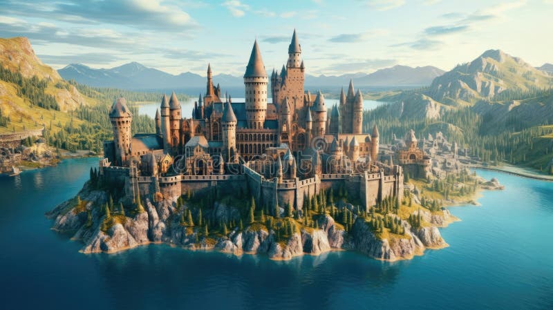 The Magic Castle is in the Middle of Water a Pine Forest Around the ...