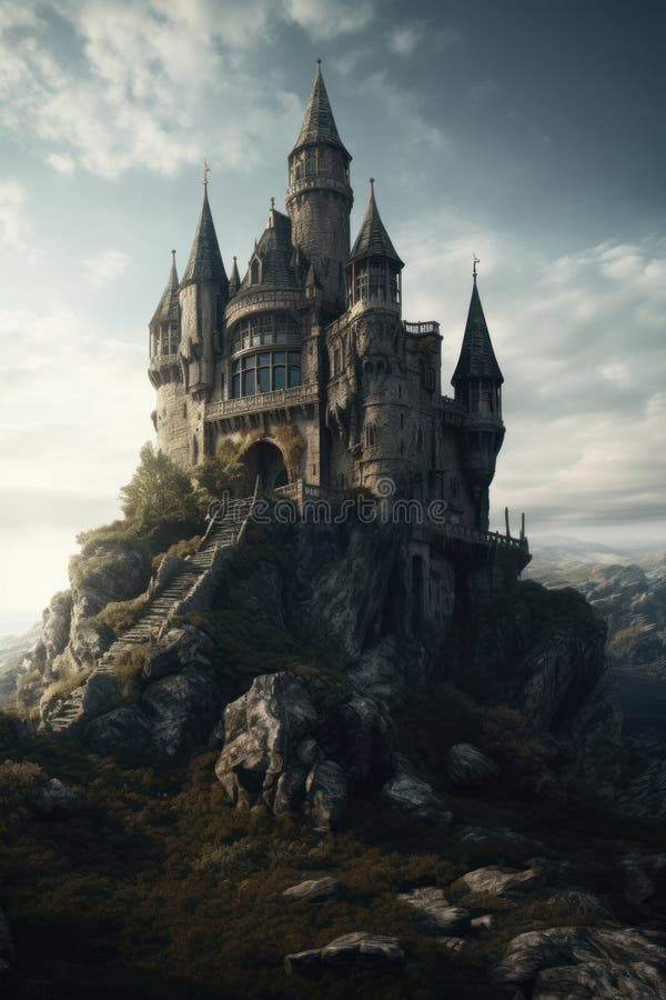 Magic Castle in the Mountains. Fairytale Castle in the Mountains Stock ...