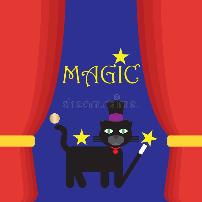 Black Cat with Top Hat and Magic Wand Ready for a Magic Show Stock ...