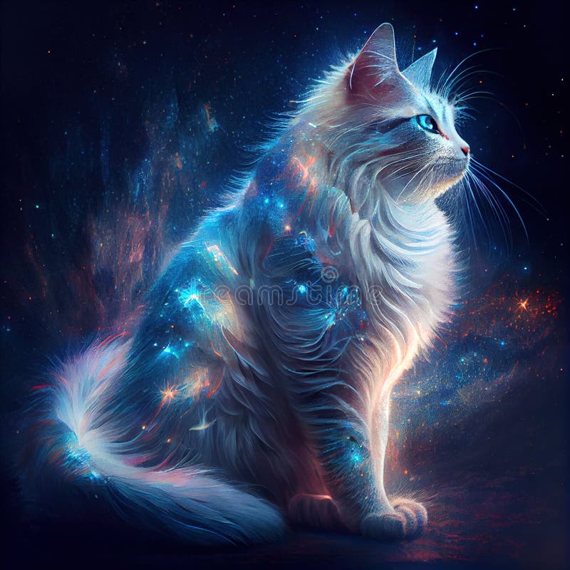 Generative AI: Cute and Magic Cat Stock Illustration - Illustration of ...