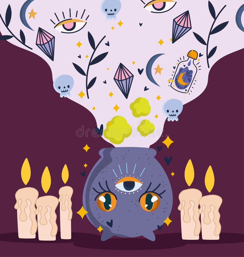 Magic cauldron spell stock vector. Illustration of crystal - 222433029