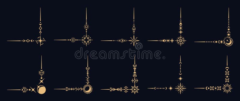 Magic Celestial Border Corners Frames Vector Set Stock Vector ...