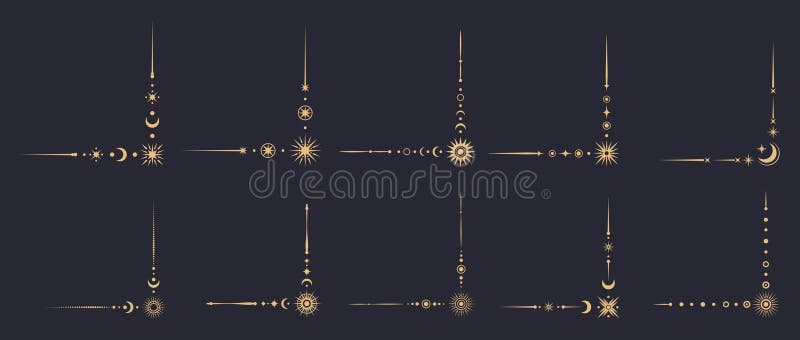 Magic Celestial Border Corners, Vector Elegant Set Stock Vector ...