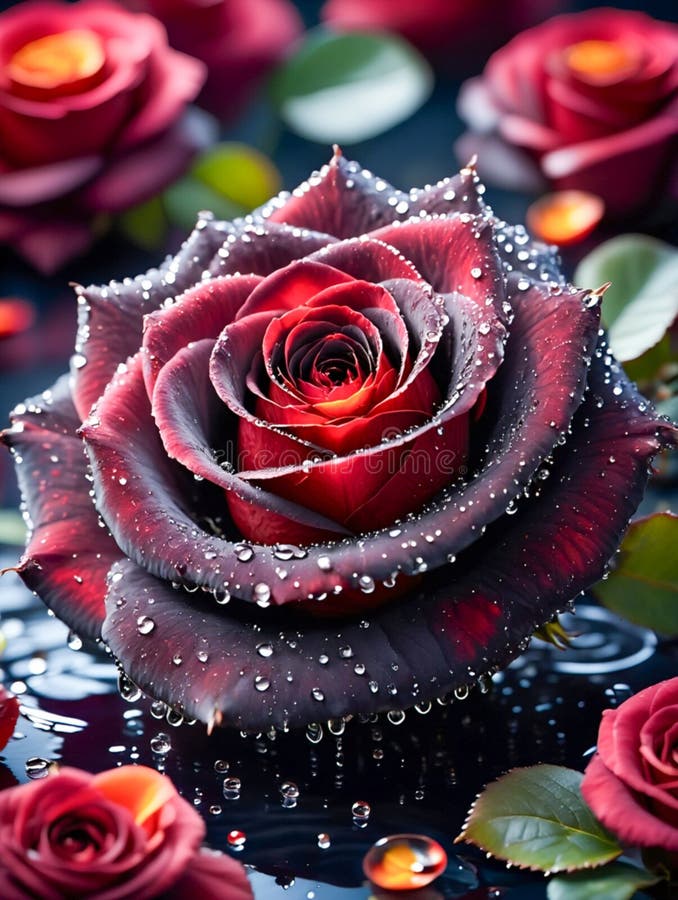 The Magic and Charm of Water Drops on a Black Rose. Stock Image - Image of black, magic: 400480079