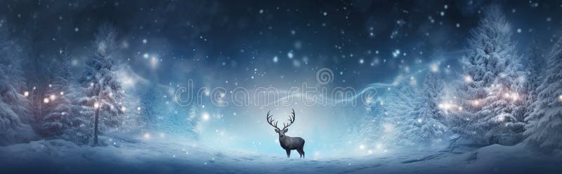 Magic Christmas Forest Reindeer Header Stock Illustration ...
