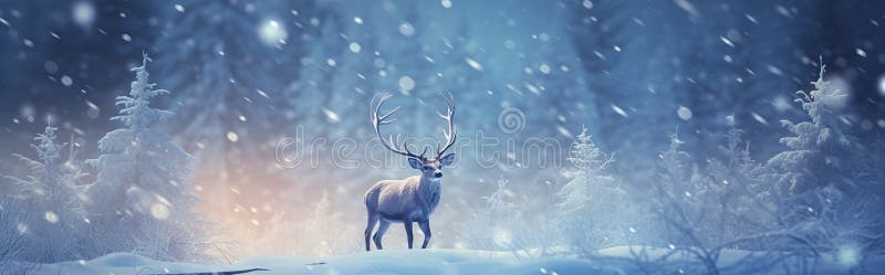 Magic Christmas Forest Reindeer Header. Generative AI Stock ...