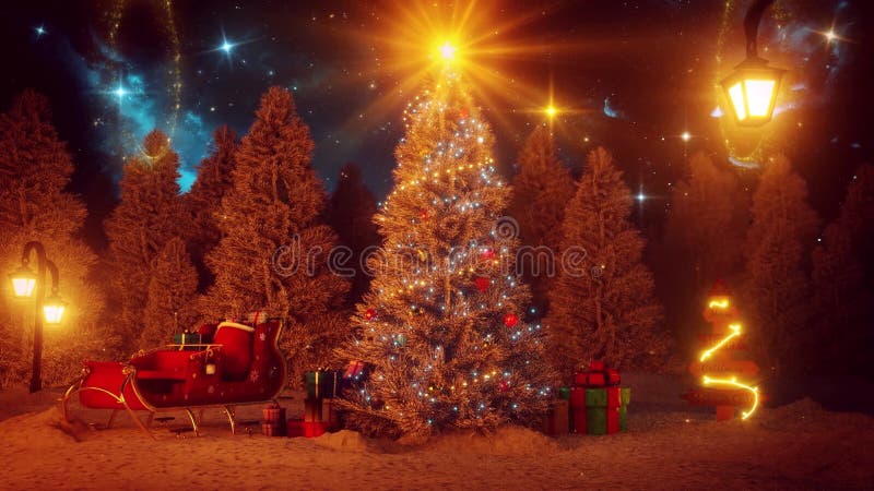 Magic Christmas Xmas Tree - Looping Animation Fantasy Landscape ...