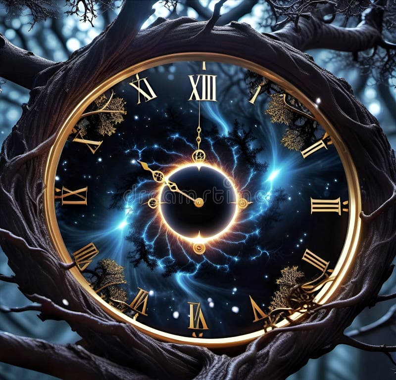 Magic clock in the forest stock illustration. Illustration of magic ...