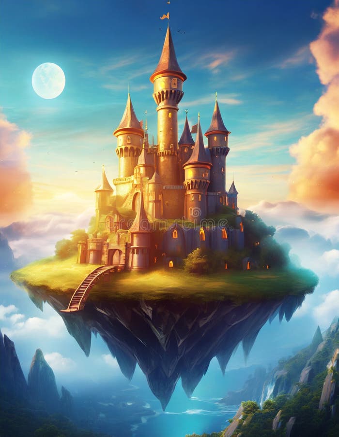 A Magic Cloud Castle on a Floating Island Stock Illustration ...