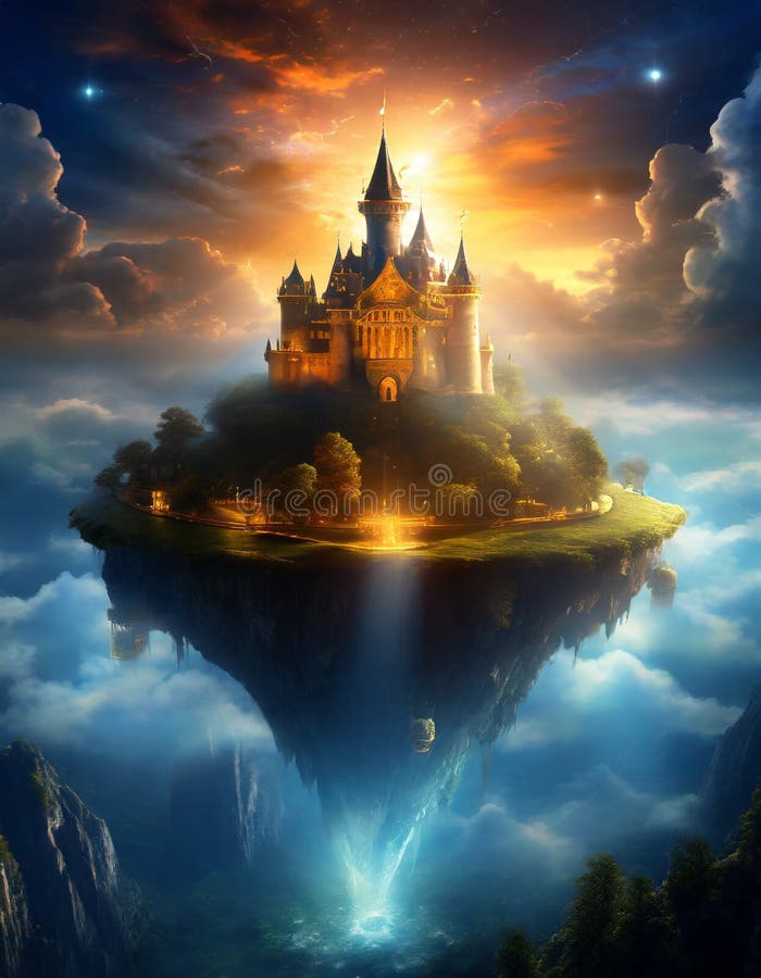 A Magic Cloud Castle on a Floating Island Stock Illustration ...